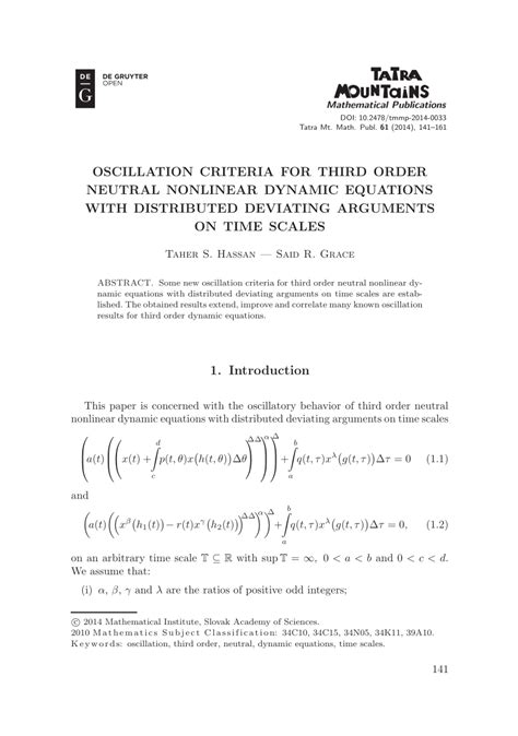 Pdf Oscillation Criteria For Third Order Neutral Nonlinear Dynamic Equations With Distributed