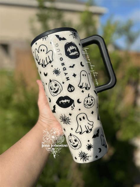 Halloween Glitter Tumbler Jack O Lantern Vampire Ghost Bats