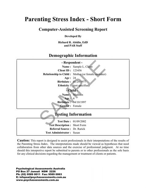 Psi Sp Short Form Intterpretive Report Psychological Assessments