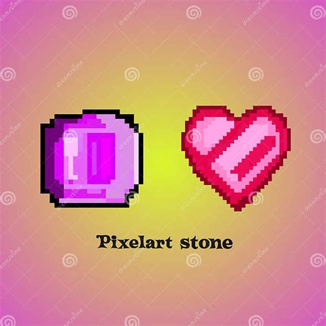 8 Bit Pixel Ruby Gemstones And Pixel Heart For Game Assets Stock Vector