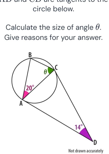 solved circle below calculate the size of angle θ give reasons for