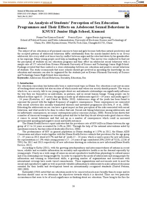 An Analysis Of Students Perception Of Sex Education Programmes And