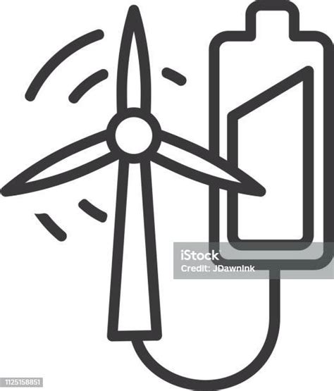 바람 전원 배터리가 플랫 간단한 개요 라인 아트 디자인 아이콘 녹색 기술에 대한 스톡 벡터 아트 및 기타 이미지 녹색 기술 단순함 디자인 Istock