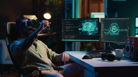 Man Using Vr Headset To Do Programming Job Getting Scared After Ai Becoming Sentient Developer