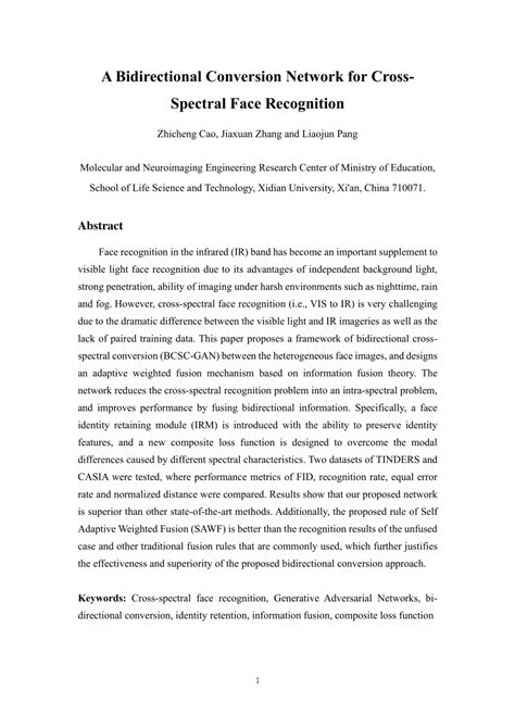 Pdf A Bidirectional Conversion Network For Cross Spectral Face Recognition