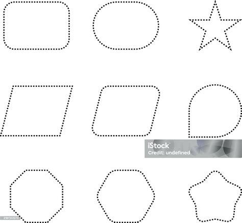 파선 기본 기하학적 모양 원 타원 사각형 삼각형 및 별의 점선 윤곽선 컷 프레임의 아이콘입니다 벡터 0명에 대한 스톡 벡터 아트