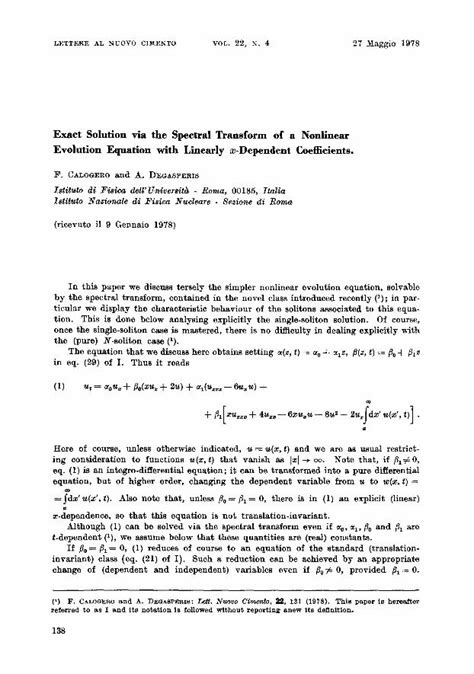 Pdf Exact Solution Via The Spectral Transform Of A Nonlinear