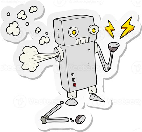 Sticker Of A Cartoon Broken Robot 45006699 Png