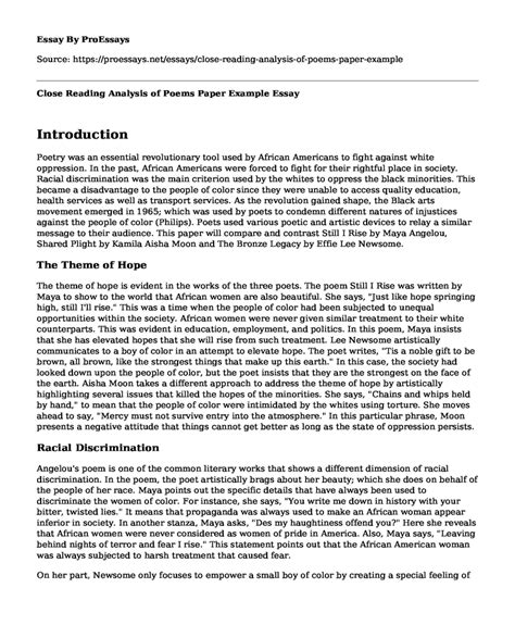 📗 Close Reading Analysis Of Poems Paper Example Free Essay Term