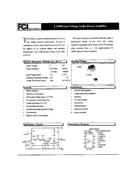 LM356 Datasheet 1 5 Pages FCI LOW Voltage Audio Power Amplifier