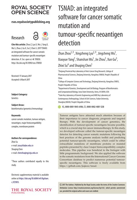 Pdf Tsnad An Integrated Software For Cancer Somatic Mutation And Tumour Specific Neoantigen