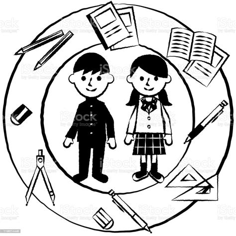 학생 및 문구류 유니폼을 입은 남녀 학생들 벡터 그림입니다 교육에 대한 스톡 벡터 아트 및 기타 이미지 교육 귀여운