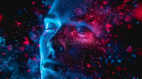 Futuristic Digital Face With Neon Lights Flowing Data Streams Glowing Particles High Tech