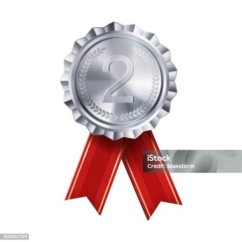 빨간 리본이 새겨진 사실적인 은상 메달 2번 우승자 및 업적을 위한 프리미엄 배지 1위에 대한 스톡 벡터 아트 및 기타 이미지 1위 2 2 위 상 종류 Istock