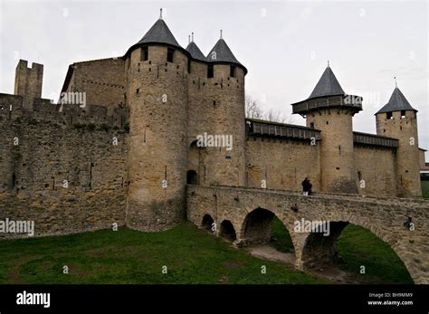 Le Chateau De Carcassone Castle Of Carcassone With White Sky