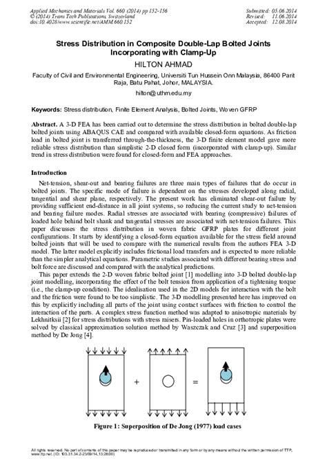 Pdf Stress Distribution In Composite Double Lap Bolted Joints Incorporating With Clamp Up
