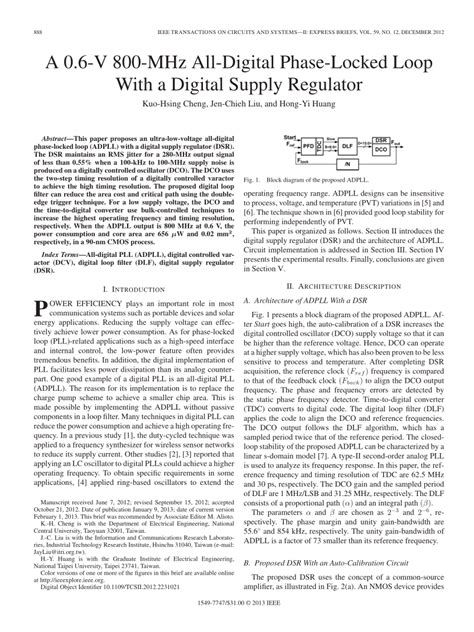 Pdf A 06 V 800 Mhz All Digital Phase Locked Loop With A Digital Supply Regulator