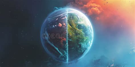 World Split In Two Parts Line Dividing Planet Into One Half Thriving