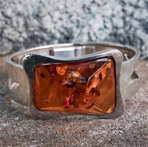 George Kramer Style Modernist Sterling Silver And Baltic Amber Bracelet