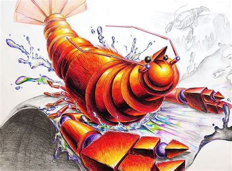 문1 최종합격대학의 시험실기 주제를 알려주세요 세가지 평면도형을 입체도형화하여 바닷가재를 재구성하고 인조모피로 표현하는 것과 자개를 액체화시켜 역동적으로 화면을