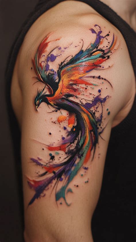 Vibrant Watercolor Phoenix Tattoo Ideas For Men Phoenix Tattoo For