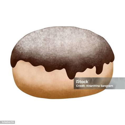 아이싱을 곁들인 수채화 초콜릿 보스턴 크림 도넛 흰색으로 분리된 수채화 그림 전국 초콜릿의 날 전국 도넛의 날 0명에 대한 스톡