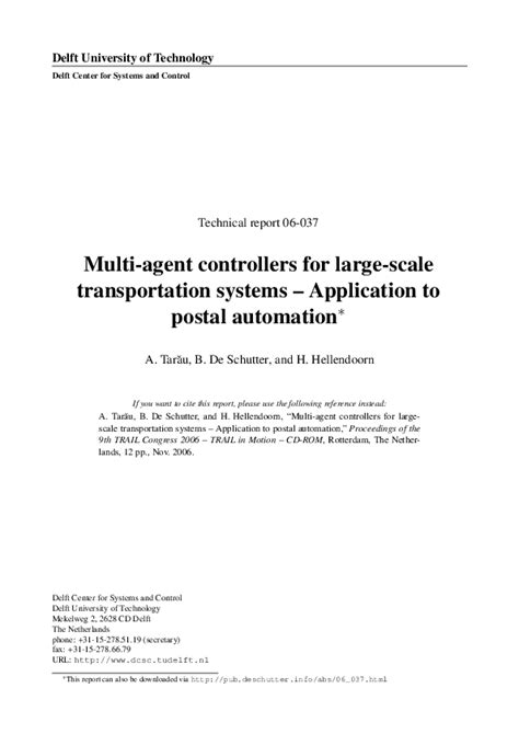 Pdf Multi Agent Controllers For Large Scale Transportation Systems—application To Postal