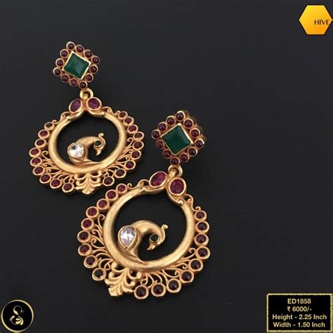 Antique Peacock Earrings South India Jewels