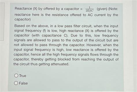 Solved Reactance X ﻿by Offered By A Capacitor