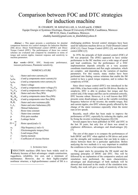 pdf comparison between foc and dtc strategies for induction machine