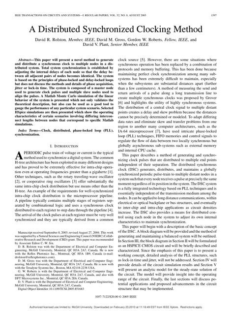 Pdf A Distributed Synchronized Clocking Method