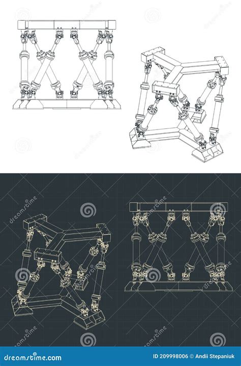 Hexapod Mechanism Drawings Stock Vector Illustration Of Isolated 209998006