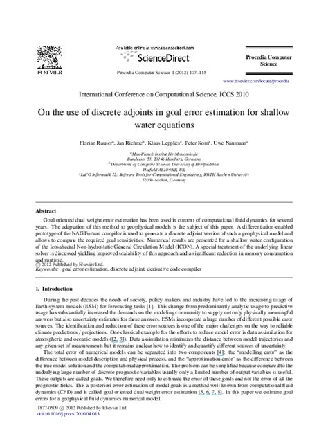Pdf On The Use Of Discrete Adjoints In Goal Error Estimation For