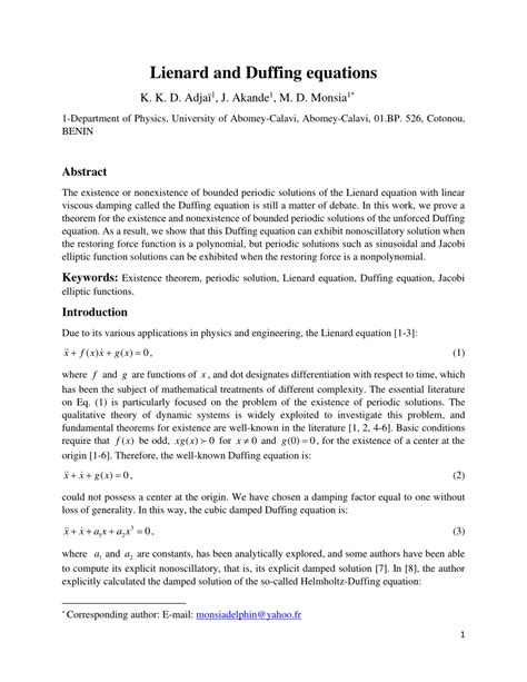 Pdf Lienard And Duffing Equations