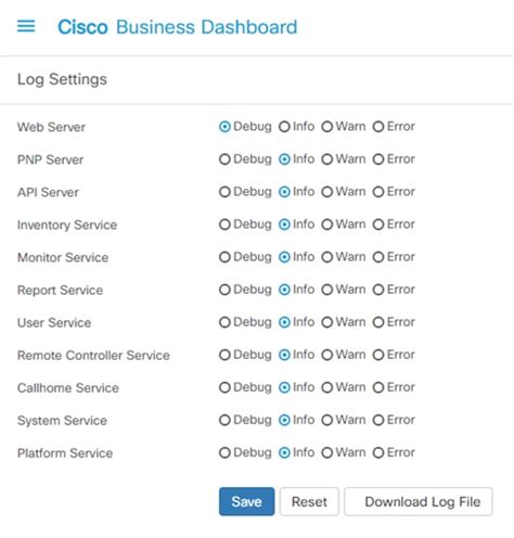 Manage Log Settings On The Cisco Business Dashboard Cisco