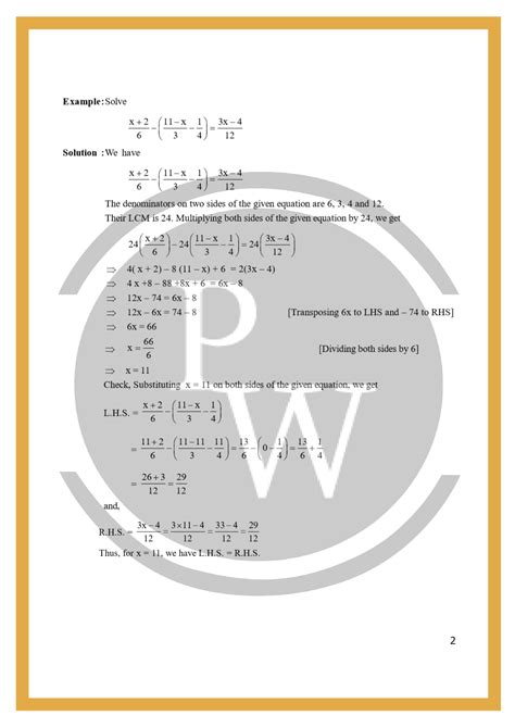 Linear Equations In One Variable Class 7 Worksheet PDF PW