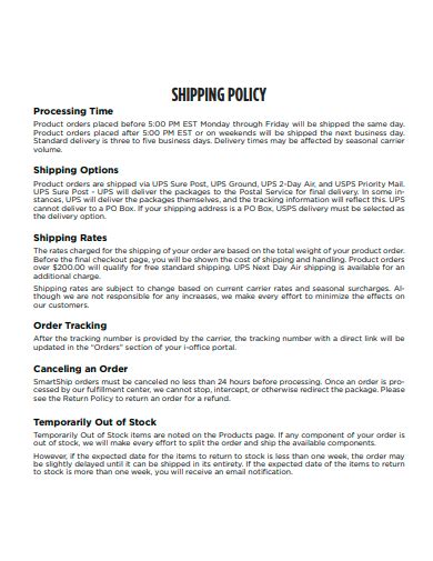 Free 10 Shipping Policy Samples In Pdf