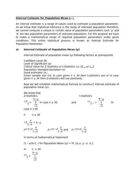 Interval Estimate For Population Mean Pdf