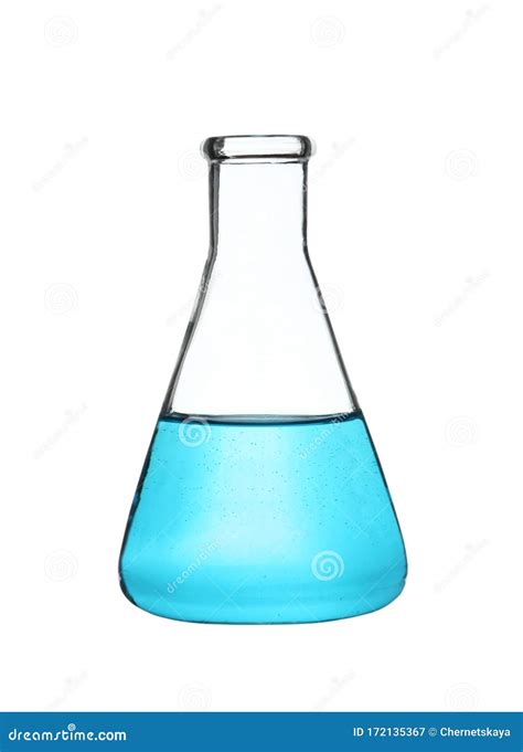 Erlenmeyer Flask With Light Blue Liquid Isolated Stock Image Image Of