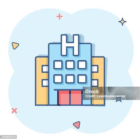 만화 스타일의 병원 건물 아이콘 고립 된 배경에 의료 클리닉 만화 벡터 일러스트 의학 스플래시 효과 사인 비즈니스 개념 병원에 대한 스톡 벡터 아트 및 기타 이미지 Istock