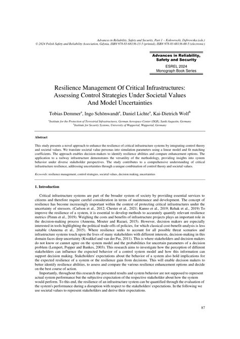 pdf resilience management of critical infrastructures assessing