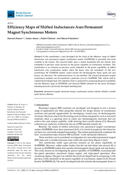 Pdf Efficiency Maps Of Shifted Inductances Axes Permanent Magnet Synchronous Motors Mazen