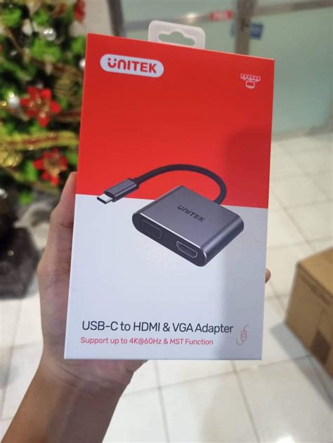 Unitek USB C Male To HDMI VGA Female Adapter With MST Dual Monitor Grey V A Computers
