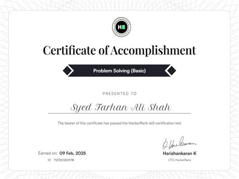 Syed Farhan Ali Shah On Linkedin Problemsolving Coding Hackerrank