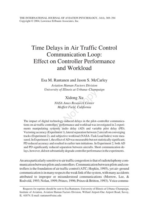 Pdf Time Delays In Air Traffic Control Communication Loop Effect On Controller Performance