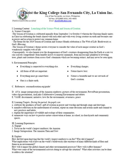 Focus Lesson Season Of Creation 2019 Pdf Natural Environment Nature