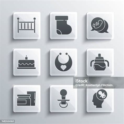 아기 더미 젖꼭지 병 턱받이 음식 불타는 촛불이 있는 케이크 유아용 침대 요람 및 아이콘을 설정합니다 벡터 0명에 대한 스톡 벡터 아트 및 기타 이미지 Istock