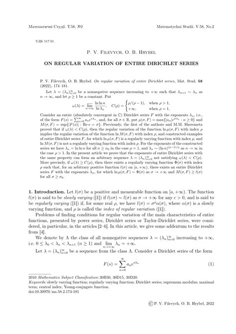 Pdf On Regular Variation Of Entire Dirichlet Series Pdf On Regular Variation Of Entire Dirichlet Series