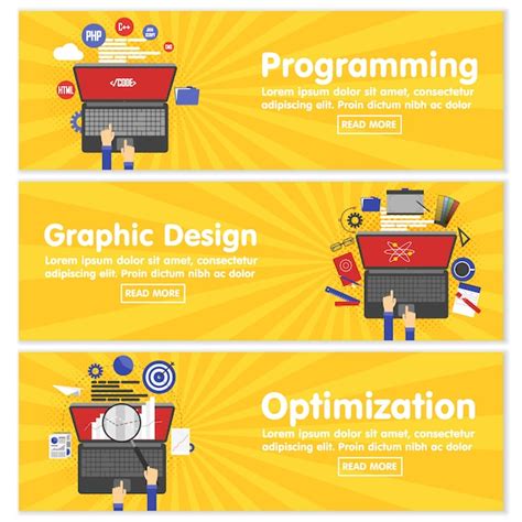 Premium Vector Web Design Programming SEO Flat Banners