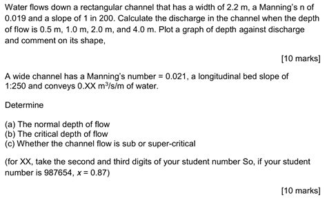 Solved Water Flows Down A Rectangular Channel That Has A Chegg